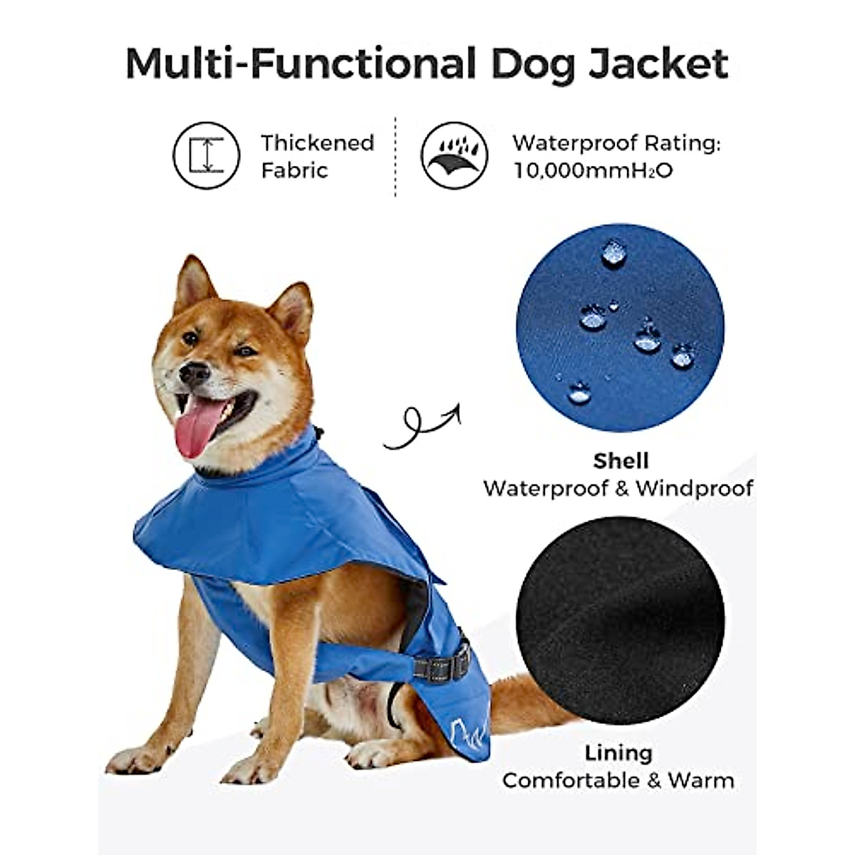 Wantdo Large Dog Padded Rain Jacket Waterproof Warm Winter Jacket Refletive Size 23 Blue