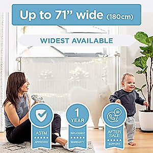 Retractable Baby Gate Perma Child Safety 41" Tall x 71” Wide, Mesh, For Stairs, Doorways, Dogs, Pets, Indoor, Outdoor, One-Handed Operation, Locking, Easy Install, Hardware Mount, White