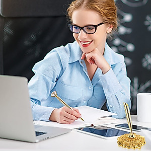 Jevou Hollow Round Pen Holder Signing Pen Set with Big Crystal Diamond Pen for Wedding Bridal Engagement Party Favors, Golden