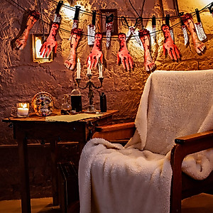 Outus 6 Sets Halloween Garland Banner, Include 48 Garland and 16 Fake Scary Broken Hands and Feet Hanging Decor, Halloween Party Decoration Scary Banner Supplies