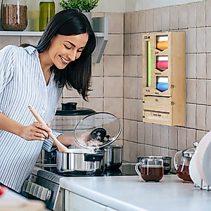 Ziplock Bag Organizer together with Foil and Plastic Wrap Dispenser with Cutter, Ziplock Bag Storage Organizer for Drawer or Wall, Zip Lock Sandwich Baggie Container Organization - Bamboo