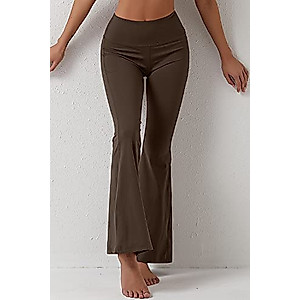 QINSEN Wide Leg Yoga Pants for Women High Waisted Casual Flare Leggings Workout Pants Cocoa Brown L