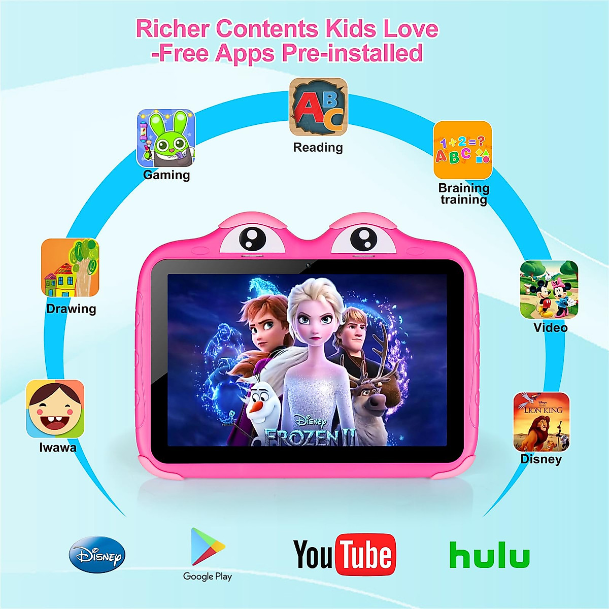Kids Tablet 10.1 Inches Tablet for Kids, Android 11 64GB Kids Tablets with Case, Google Play, YouTube, Dual Camera, WiFi, Bluetooth, Apps Pre-Installed, Education, Parent Control Tablet (Pink)