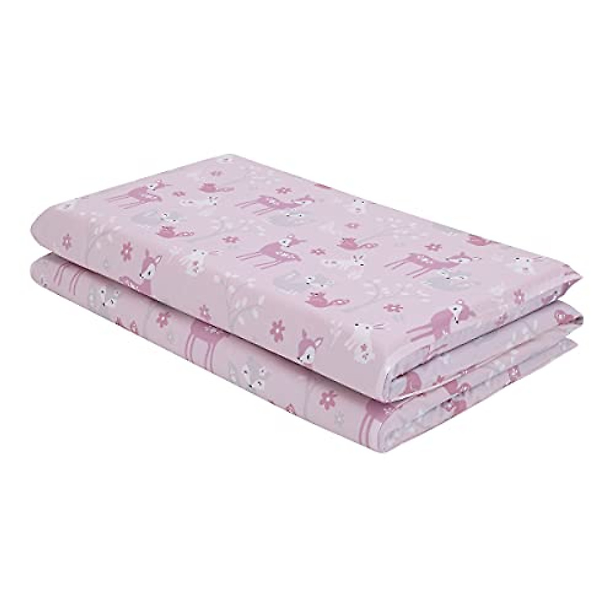 Everything Kids Fox, Deer, Bunny, Forest Pink, Grey and White Preschool Nap Pad Sheet