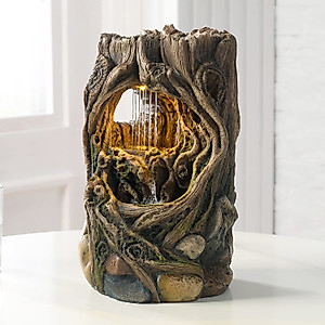 GOSSI 3-Tiered Cascading Tabletop Water Fountains with LED Light - Indoor Simulation Rock Waterfall Fountain - Soothing and Relaxing Water Sound - Small 8.3 Inch Desktop Size - Home/Office Decor