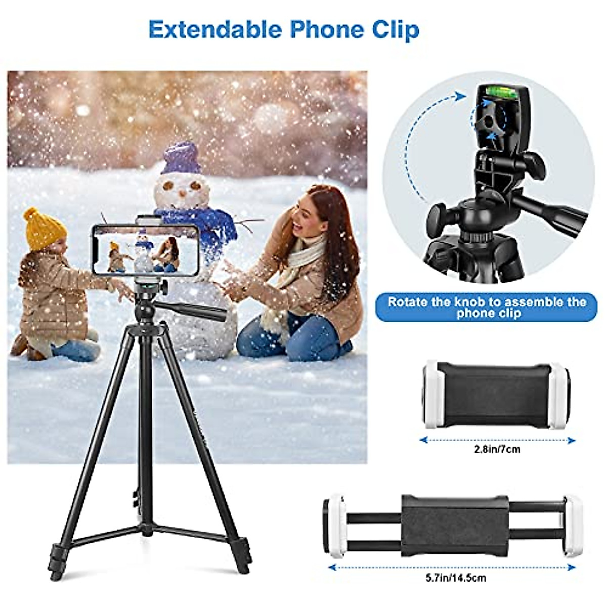 Ubeesize Tripod CT50 50” Phone Tripod Stand, Aluminum Lightweight Tripod for Camera and Phone, Cell Phone Tripod with Phone Holder and Carry Bag, Compatible with iPhone & Android