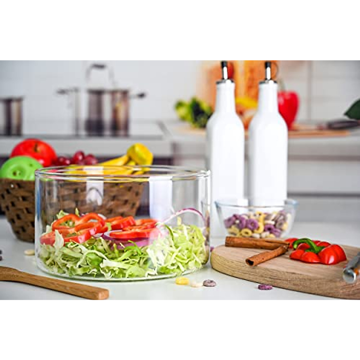 Large Glass Salad Bowl - Microwave & Dishwasher Safe - Centerpiece Serving Bowl - Mixing and Serving Dish - Clear Borosilicate Glass Fruit Bowl and Trifle Bowl, 100oz.