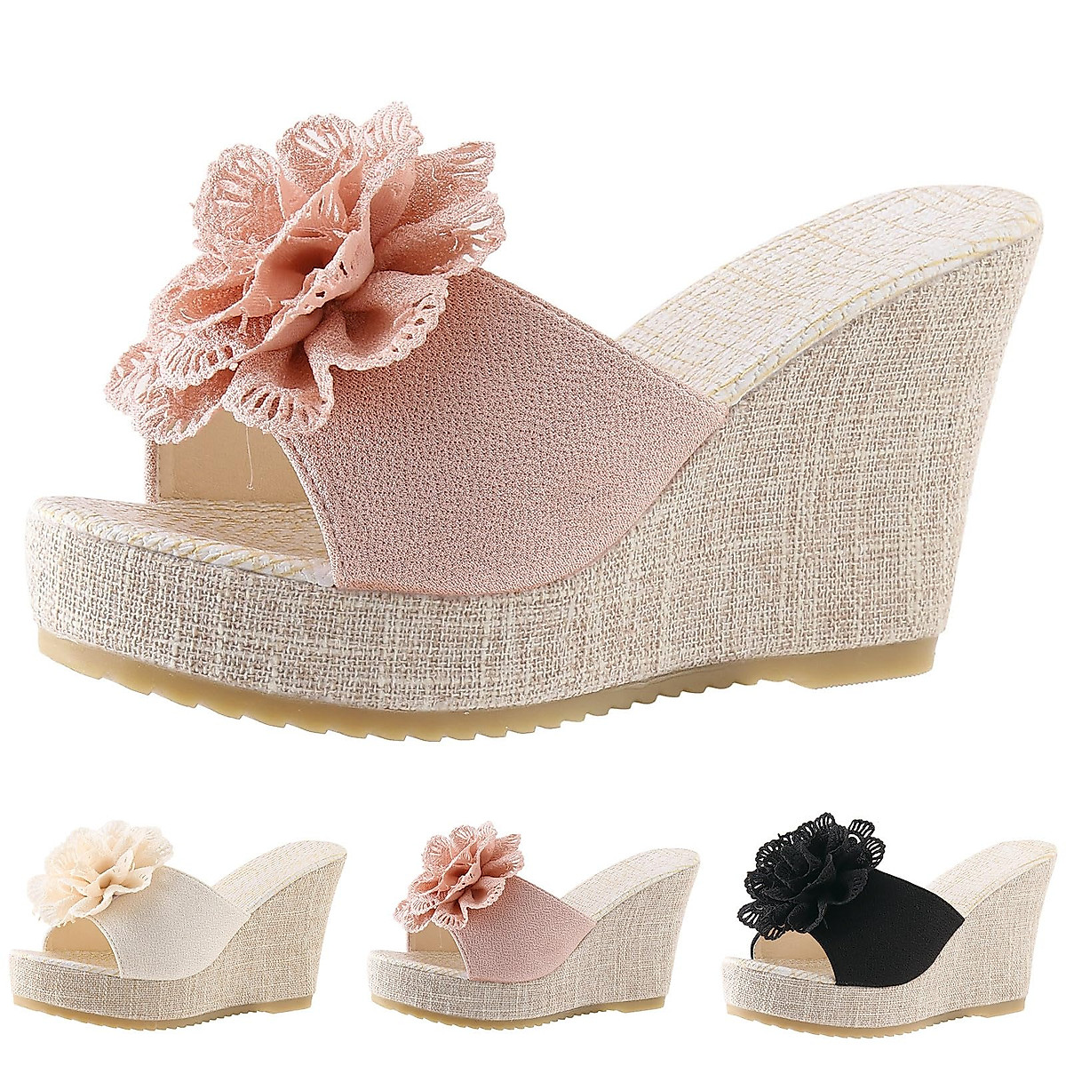 USYFAKGH Wedge Sandals for Women Women Sandals Fashion Summer New Pattern Flower Fresh Wedge Elevated Comfortable Non Slip Open