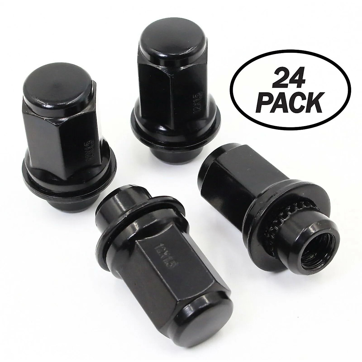 Set of 24 Veritek 12x1.5mm 1.87 Inch 47mm Length 13/16 Hex OEM Factory Mag Washer Style Black Lug Nuts for Lexus Toyota Tacoma 4 Runner FJ Cruiser SR5 Pre-Runner TRD Off-Road Limited OEM Replacement