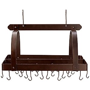Old Dutch Rectangular Hanging Pot Rack with Grid & 24 Hooks, Oiled Bronze, 30" x 20.5" x 15.75"