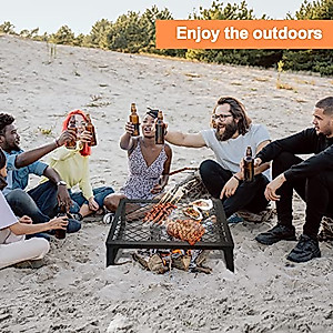 Timati Portable outdoor camping grill，Heavy Duty iron Camp Grill for Open Flame Cooking，Outdoor Camp Grill Rack for Picnic BBQ Frying