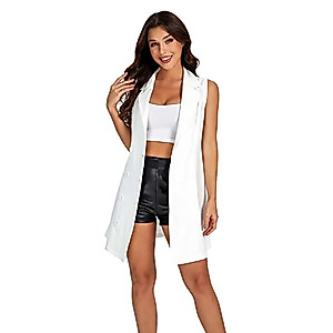 WDIRARA Women's Sleeveless Collared Double Breasted Blazer Dress Work Office Dresses White M