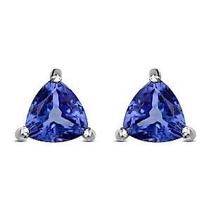 Trillion Blue Tanzanite Gemstone Jewelry Solitaire Stud December Birthstone Earrings 925 Sterling Silver Platinum Plated Birthday Gifts for Women Cttw 1.1