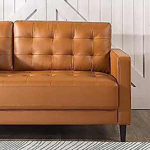 ZINUS Benton Faux Leather Sofa Couch, Easy, Tool-Free Assembly, Cognac