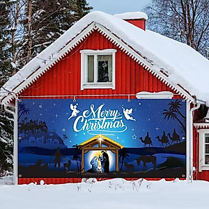 Christmas Nativity Garage Door Banner Cover Decorations 6x13ft, Extra Large Fabric Nativity Scene Christmas Backdrop Photo Booth Background Yard Sign for Xmas Holiday Winter New Year Party Supplies