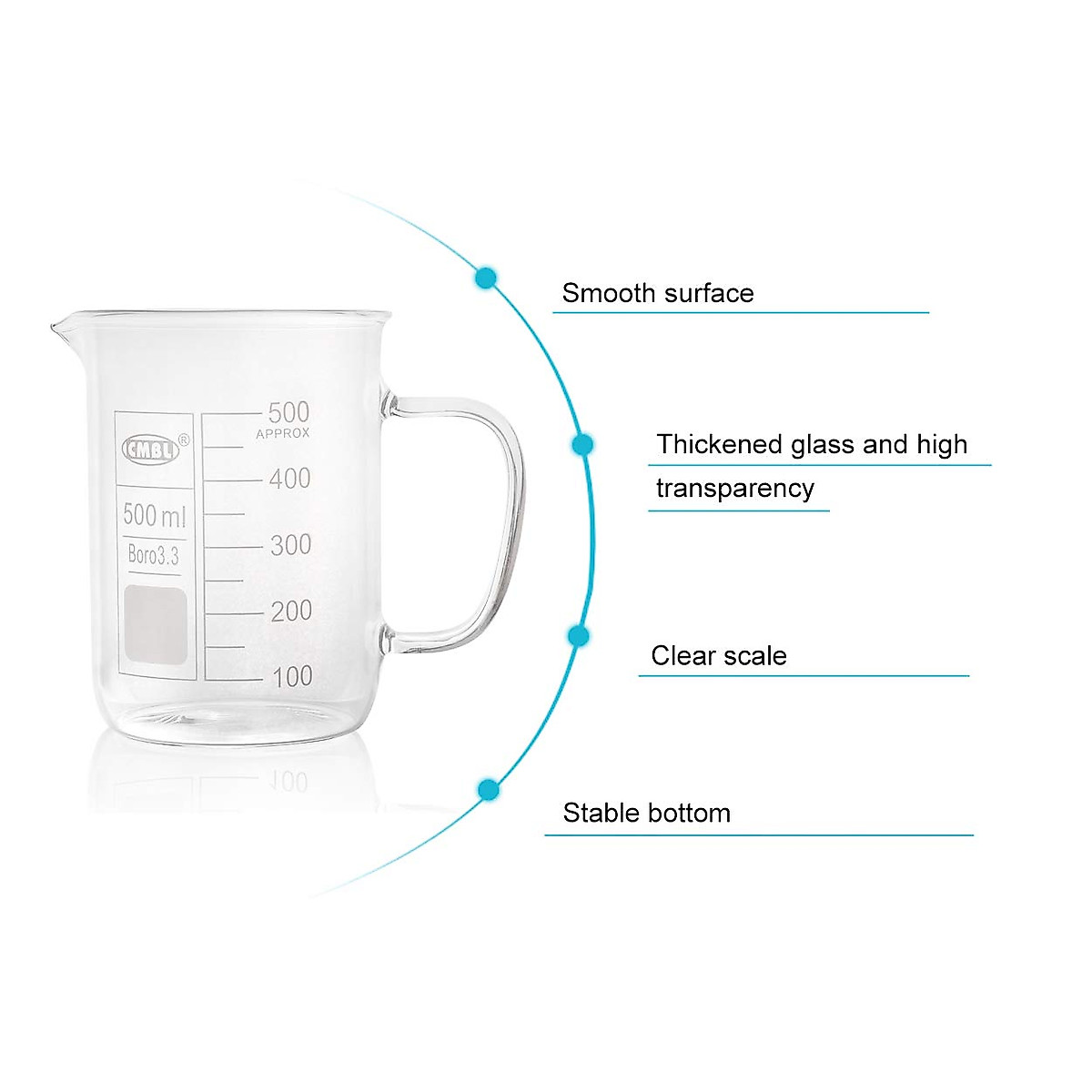 DS. DISTINCTIVE STYLE Chemistry Glass Beaker with Handle 500 Milliliters Lab Beaker Borosilicate Glass Measuring Cup for Laboratory