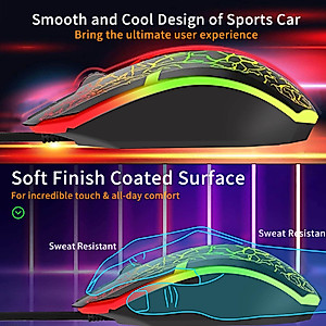 Atrasee RGB Gaming Mouse Wired PC Computer Mice for Laptop, 1200 DPI, 7 Colors LED Backlit, 3 Buttons, USB Ergonomic Optical Mouse for Game Office Windows Mac Linux, Crack