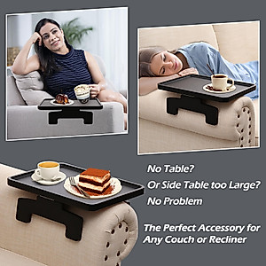 BAMBOOTRAY Clip Tray Side Table,Sofa Clip on Tray for Armrest Tray,Sofa Arm Table with Phone Holder,Couch Table for Living Room Bedroom,TV Tray Table for Eating & Drinking (Black, 13.7" D x 9.8" W)
