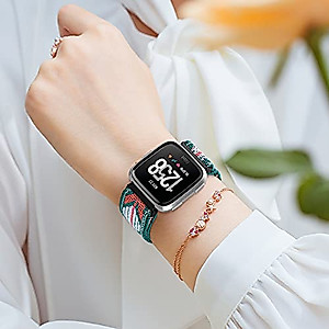 MHunter 5-Packs Elastic Bands Compatible with Fitbit Versa 2/ Versa/ Fitbit Versa Lite, Adjustable Nylon Replacement Straps Wristband for Fitbit Versa Smart Watch for Women and Men B/G/GrArr/At P/At G