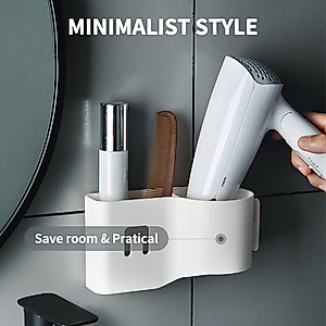 SooGree Hair Dryer Holder - White Hair Tool Organizer Bathroom Blow Dryer Holder Wall Mounted Hot Tool Holder for Curling Iron Hair Straightener Hair Styling Tools Storage Small Punching Free