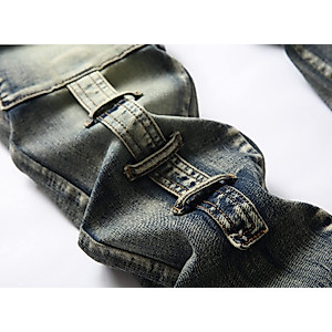 XIMXIMMTIAN Men's Biker Moto Washed Distressed Slim Fit Straight Jeans Denim (34, 2126 Blue)