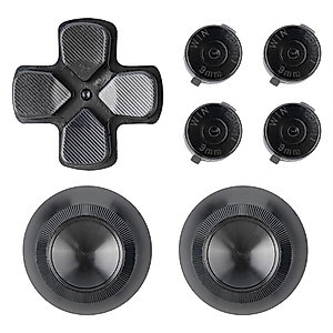 eXtremeRate Black Aluminum Analog Thumbsticks & Bullet Buttons & D-pad Replacements Kits Metal Buttons for ps4 Slim Pro Controller