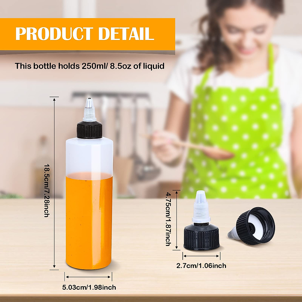 Honeydak 30 Pack 8.5 oz Squeeze Bottles Boston Empty Dispensing Bottles Plastic Lab Dispensing Bottles with Twist Top Cap Funnel for Liquids Inks Oil Sauce Condiments Arts and Crafts