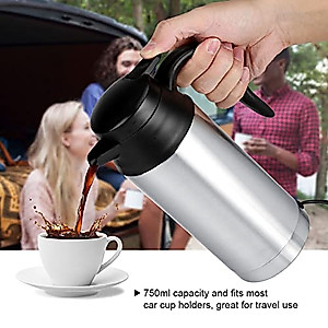 Car Kettle Electric Kettle Camping 12V 750ml Coffee Maker Water Boiler Portable Travel Car Truck Kettle Hot Water Heater Bottle for Tea Coffee Making Cigarette Lighter Heating Cup, 120W