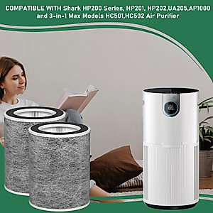 Carmerny HP202 True HEPA Filter Replacement Compatible with Shark HP201 HP202 HP301 HP302 UA205 AP1000 HC501 HC502 Air Cleaner Purifier MAX, Compare Part # HE2FKBAS, HE2FKBASMB, 2-Pack