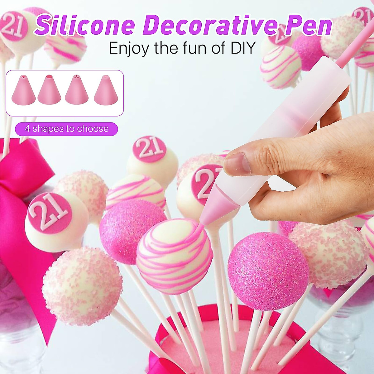 Elesunory 802Pcs Cake Pop Set, Including Cake Pop Sticks and Wrappers, Twist Ties, Cake Pop Roller, Decorating Pen with 4 Piping Tips, Candy Foil Wrappers, Cake Pops Bags Supplies for Lollipop