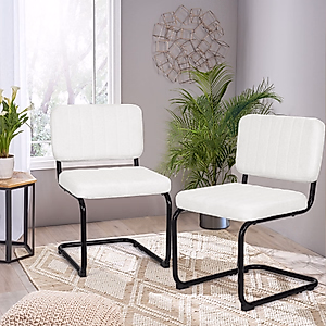 Homebeez Armless Dining Chairs Modern Accent Chairs,Upholstered Side Chairs with Black Metal Legs Set of 2, for Dining Room, Living Room, Kitchen,White