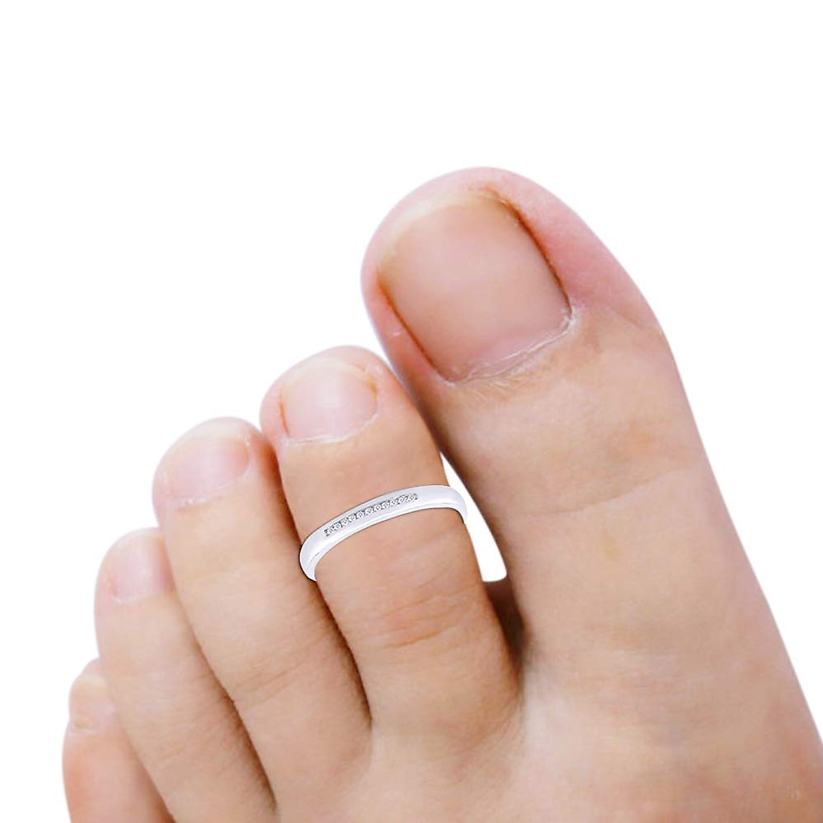 14k White Gold Over Sterling Silver Channel Set Round White Natural Diamond Accent Toe Ring Adjustable