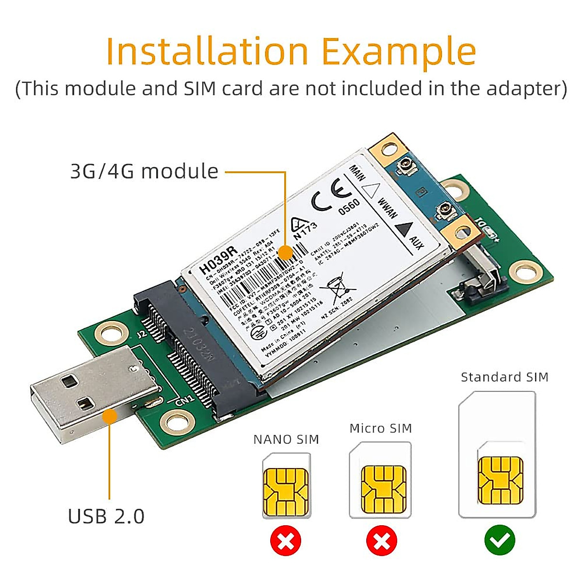 Mini PCI-E to USB Adapter with SIM Card Slot for Module Transfer to USB Interface