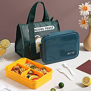 ZZQ Bento Box Lunch Box, Lunch Box Containers for Kids & Adults, 4 Compartment Container for Schools Lunch with Bag, Cutlery, Microwave Safe, BPA Free On-the-Go Meal Prep Containers (Yellow)