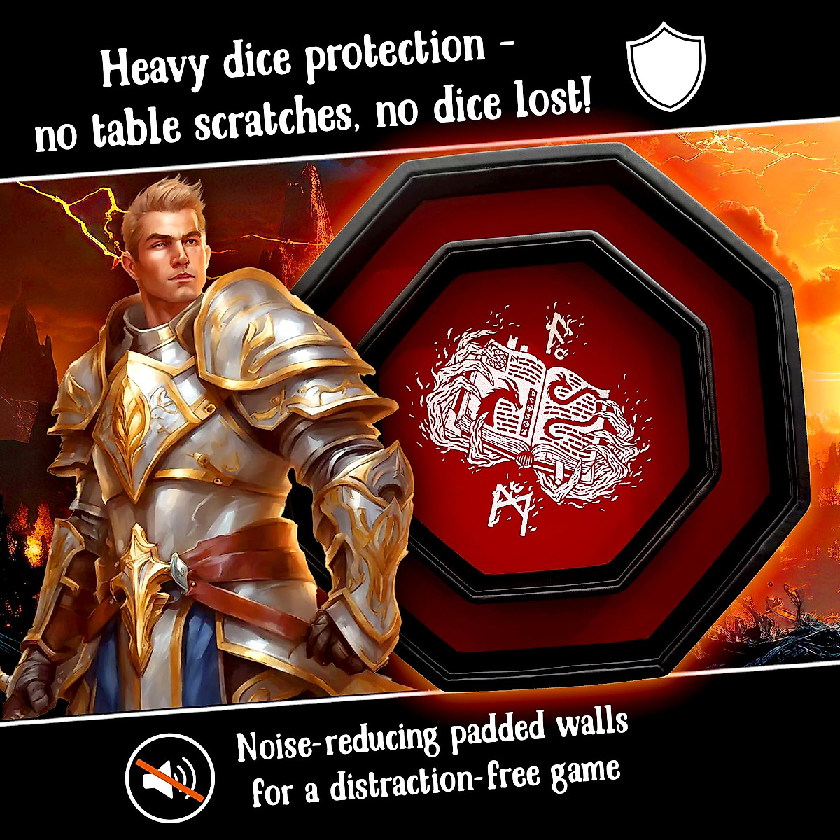 Fantasydice Red Fire Dragon Dice Tray with Lid – 9" Octagon with Dice Staging Area, Holds 5 Dice Sets – Perfect for D&D, Call of Cthulhu, Shadowrun, and All Tabletop RPGs