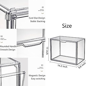 WMM Purse Storage Organizer for Closet, 3 Packs Plastic Acrylic Clear Handbag Purse Shoes Book Figure Toy Display Case, Storage Bins for Cosmetic, Stackable Magnetic Drop Front Storage Organizer