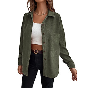 Floerns Women's Casual Long Sleeve Button Down Corduroy Shirt Blouse Top Army Green