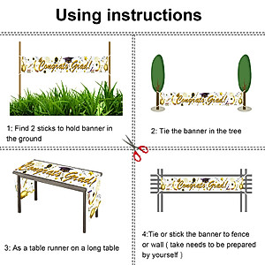 HOWAF Long Congrats Grad Fabric Banner for 2022 Graduation Party Decoration Gold and White, Graduation Banner Decoration Graduation Commencement Decoration of Table Wall Room Outdoor, with String