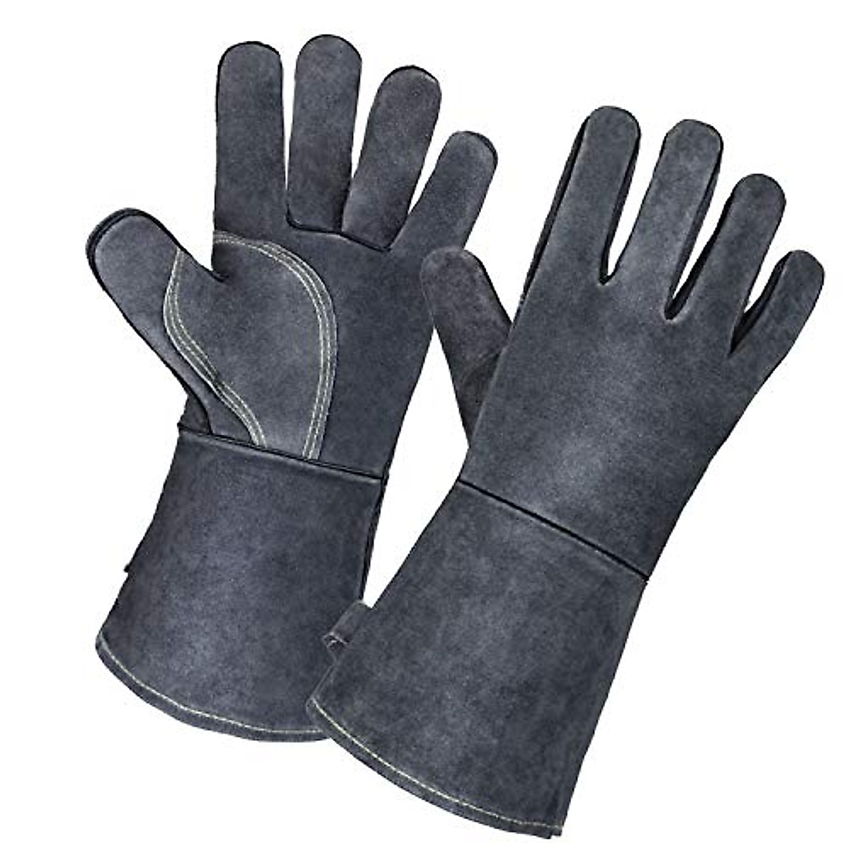 OZERO 932℉ Forge Welding Gloves 14-inch Heat Resistant Leather Grill BBQ Glove with Flame Retardant Long Sleeve and Insulated Lining for Men and Women Gray