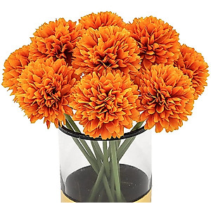 Fantasy Gardens Artificial Fake Flower Plants Silk Chrysanthemum 10Pcs DIY Ball Hydrangea Arrangements Wedding Bouquets Decor Home Kitchen Garden Party Table (Orange)