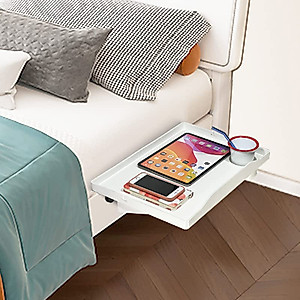 Bedside Shelf, Bunk Bed Shelf Organizer for Top Bunk Dorm Clip On Nightstand with Cup Holder Hooks Hanging Cup Plastic Bedside Shelf Tray for Kids for Bed College Dorm Room Essentials