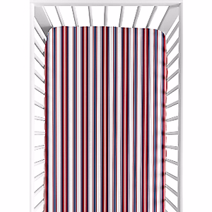 Sweet Jojo Designs Red, White and Blue Striped Baby or Toddler Fitted Crib Sheet for Baseball Patch Sports Collection