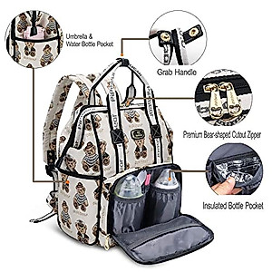 pipi bear Diaper Bag Backpack, Stylish Cute Travel Baby Diaper Bag, Jacquard Maternity Nappy Bag for Mom and Dad with Changing Pad, Cream
