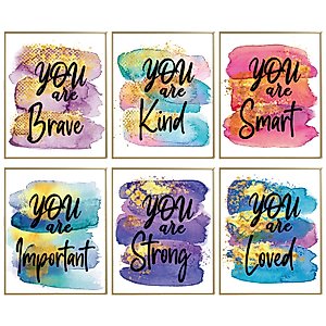 MTL HOE Girls Room Wall Decor Art Prints, Positive Quotes Kids Room Wall Art, Posters For Teen Girls Room, Girls Wall Decor Posters for Bedroom, Nursery Room, Playroom (Set of 6 8 X 10 In Unframed)