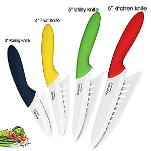 Knendet Ceramic Knife Set, 4 Piece Ultra -Sharp Professional Kitchen Chef Knives with Stain Resistant, Knife Set Multi-Color Handles with Sheath Covers Used for Cooking Vegetable Fruit and Bread