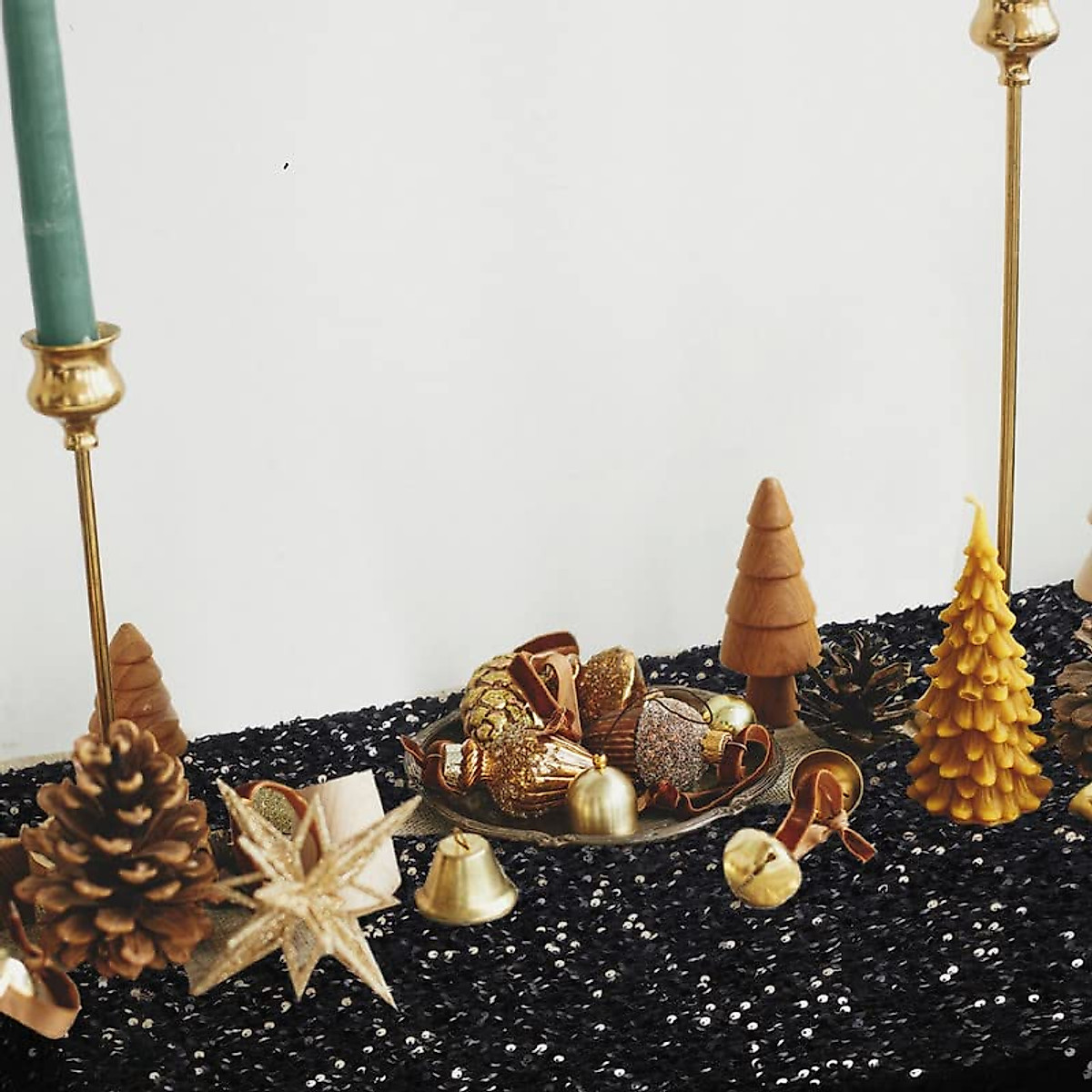 Sequin Velvet Fabric by The Yard Stretch Bling Fabric for Sewing Glitter Fabric Tablecloth Sparkly Fabric for Dress Table Runner Photo Props Backdrop(Black, 4 Yards)