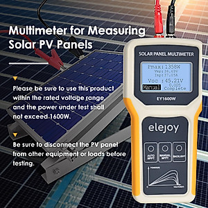 Solar Panel Tester, 1600W Photovoltaic Panel Multimeter Manual/Auto MPPT Tester with Backlight, Solar Panel Powered, LCD Multimeter for Measuring The MAX Power of Photovoltaic Panels, Voltage Tester