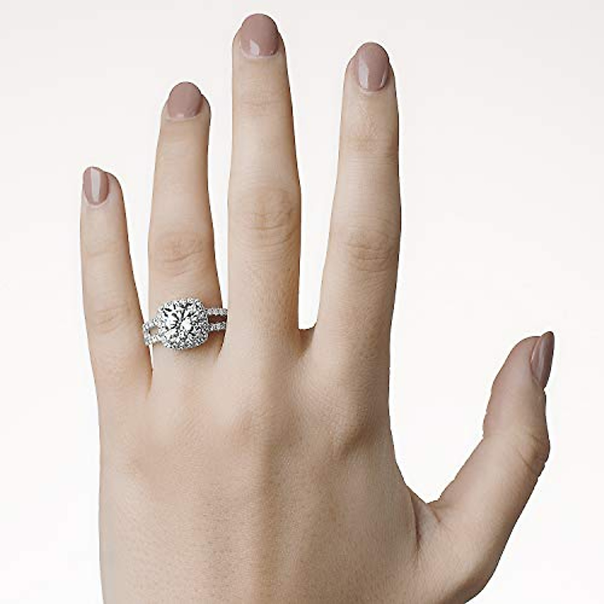 Charles & Colvard Created Moissanite 9mm Cushion Cut Engagement Ring for Women | 4.24 cttw DEW | Lab Grown | Solid 14K White Gold with Rhodium | Size 7.5