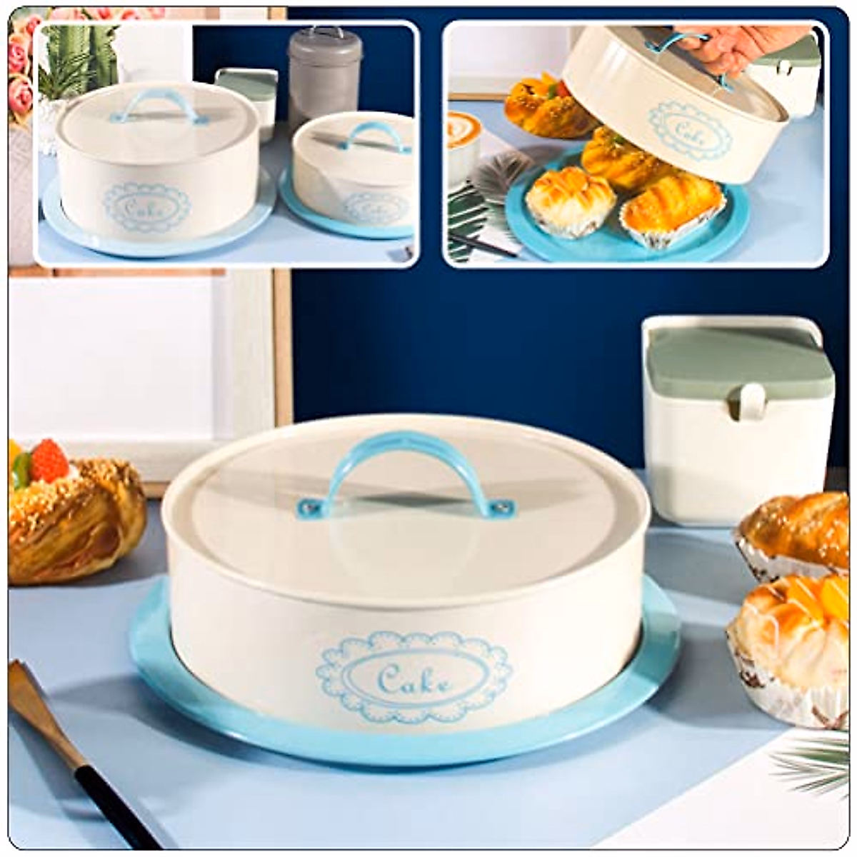 Metal Cake Carrier Cake Server with Lid Cake Cover Cake storage Tin Sweet Stuff Cake Holder Cream Dessert Carrier for Kitchen Countertop Cake Storage Container with Handle