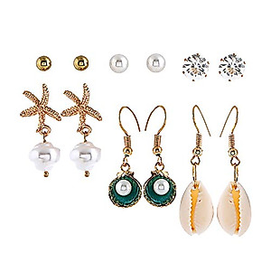 2023 New Women Vintage Originality Beach Clam Peal Earrings Suit Valentine Beaded Earrings (White, Free)